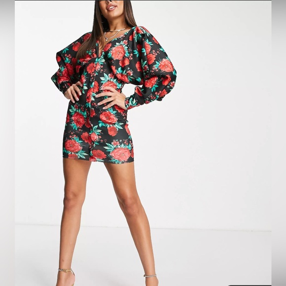ASOS | Dresses | Asos Design Volume Sleeve Rose Floral Button ...